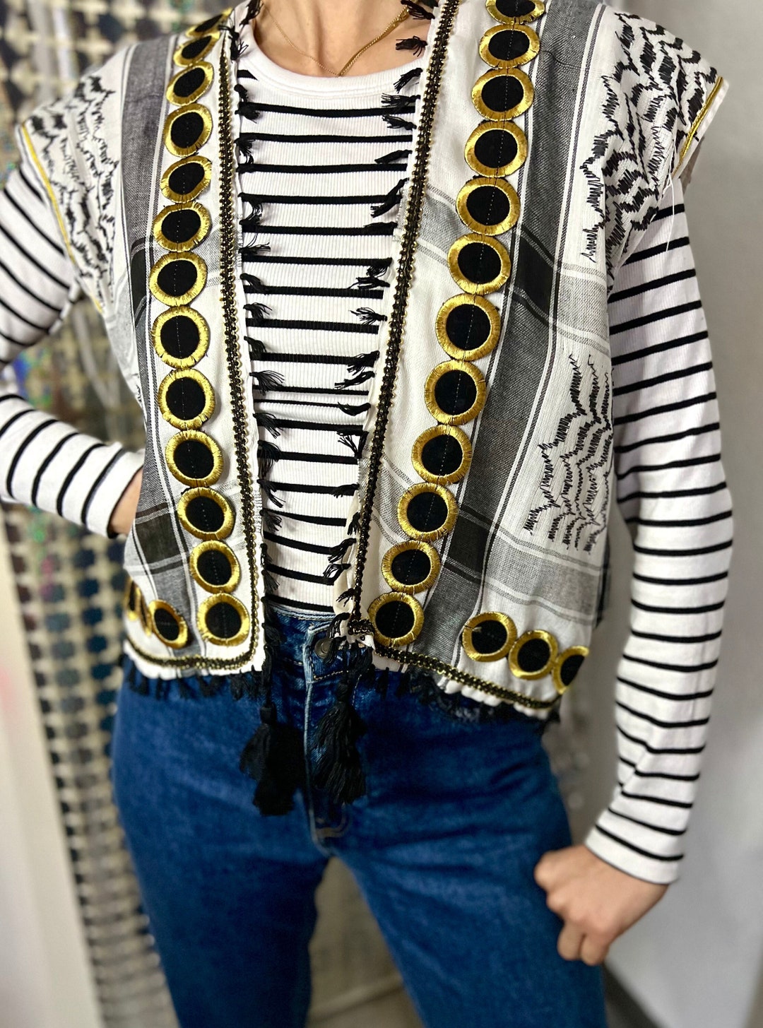 Embroidered Details Trims Arabic Iraq Palestine Kufiya/shemagh/keffiyeh ...