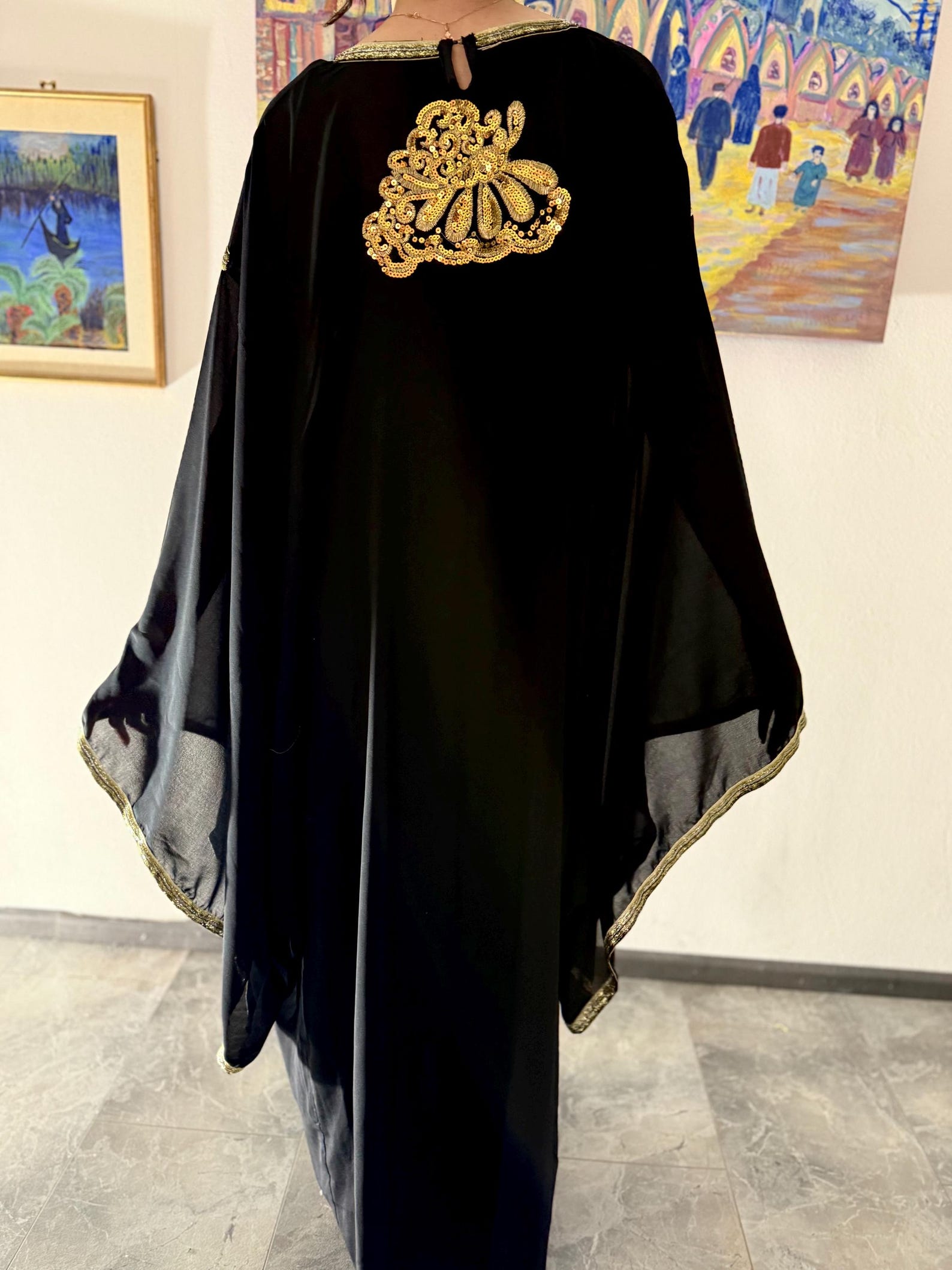 Glitter Modest Kaftan Bisht Sequin Chiffon Hashmi Robe Maxi Uae-dubai ...