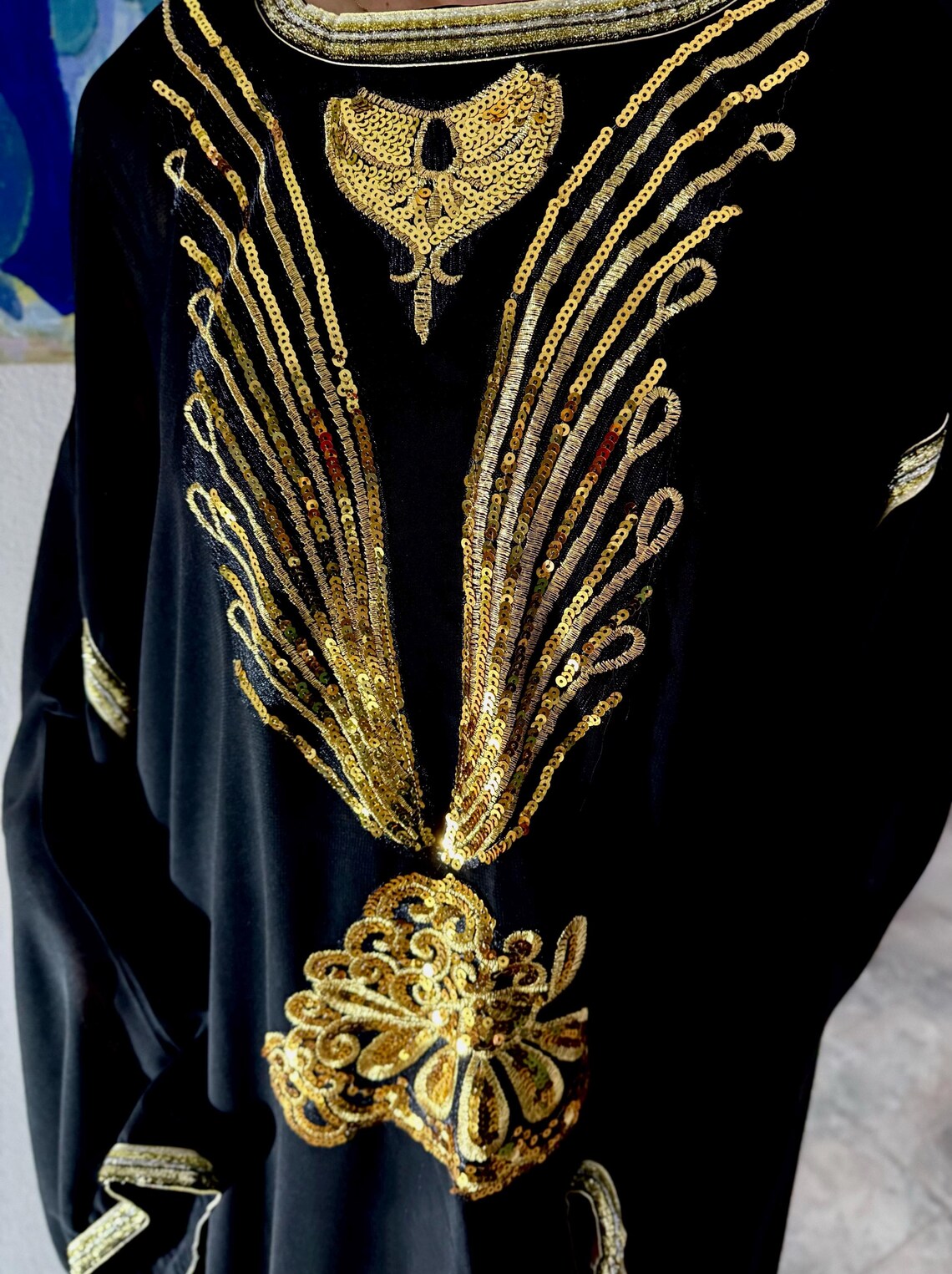 Glitter Modest Kaftan Bisht Sequin Chiffon Hashmi Robe Maxi Uae-dubai ...