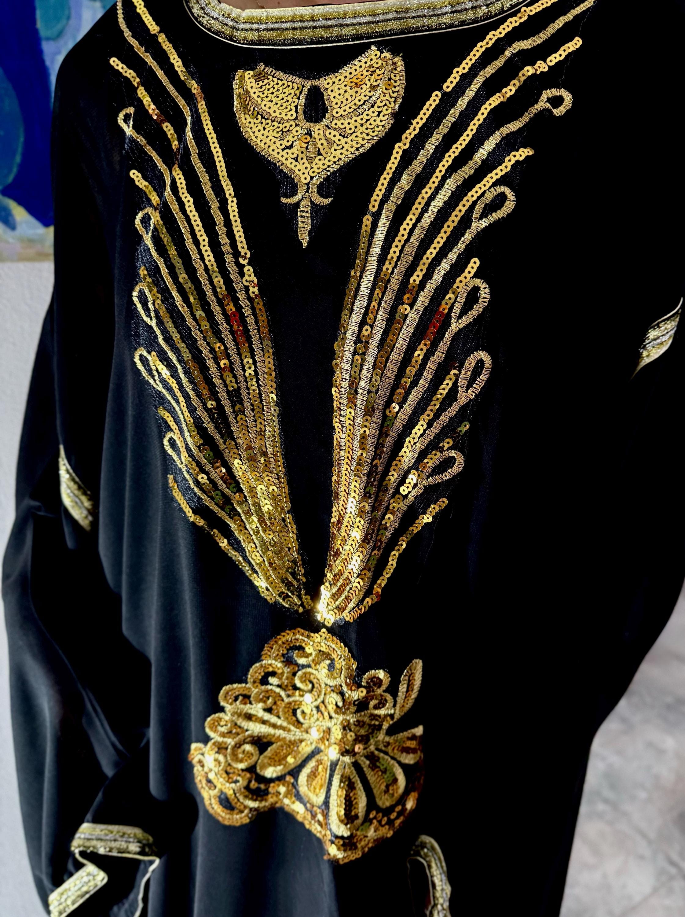Glitter Modest Kaftan Bisht Sequin Chiffon Hashmi Robe Maxi Uae-dubai ...