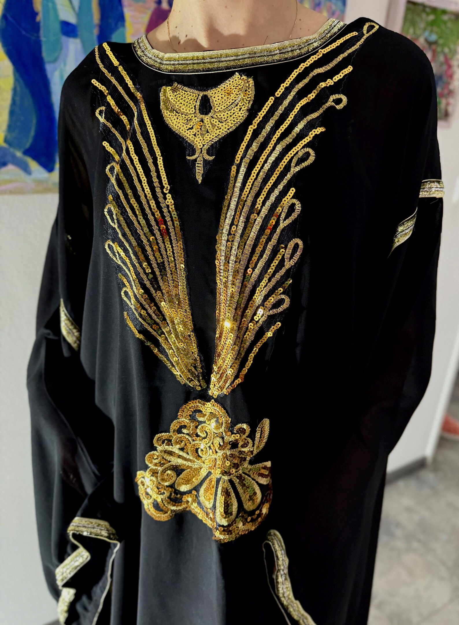 Glitter Modest Kaftan Bisht Sequin Chiffon Hashmi Robe Maxi Uae-dubai ...