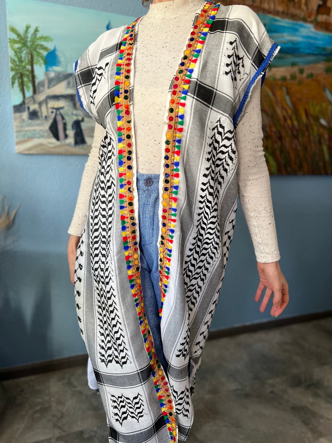 Iraq-arabic-palestine Cotton Keffiyeh/shemagh/kufiya,pompons,trims ...