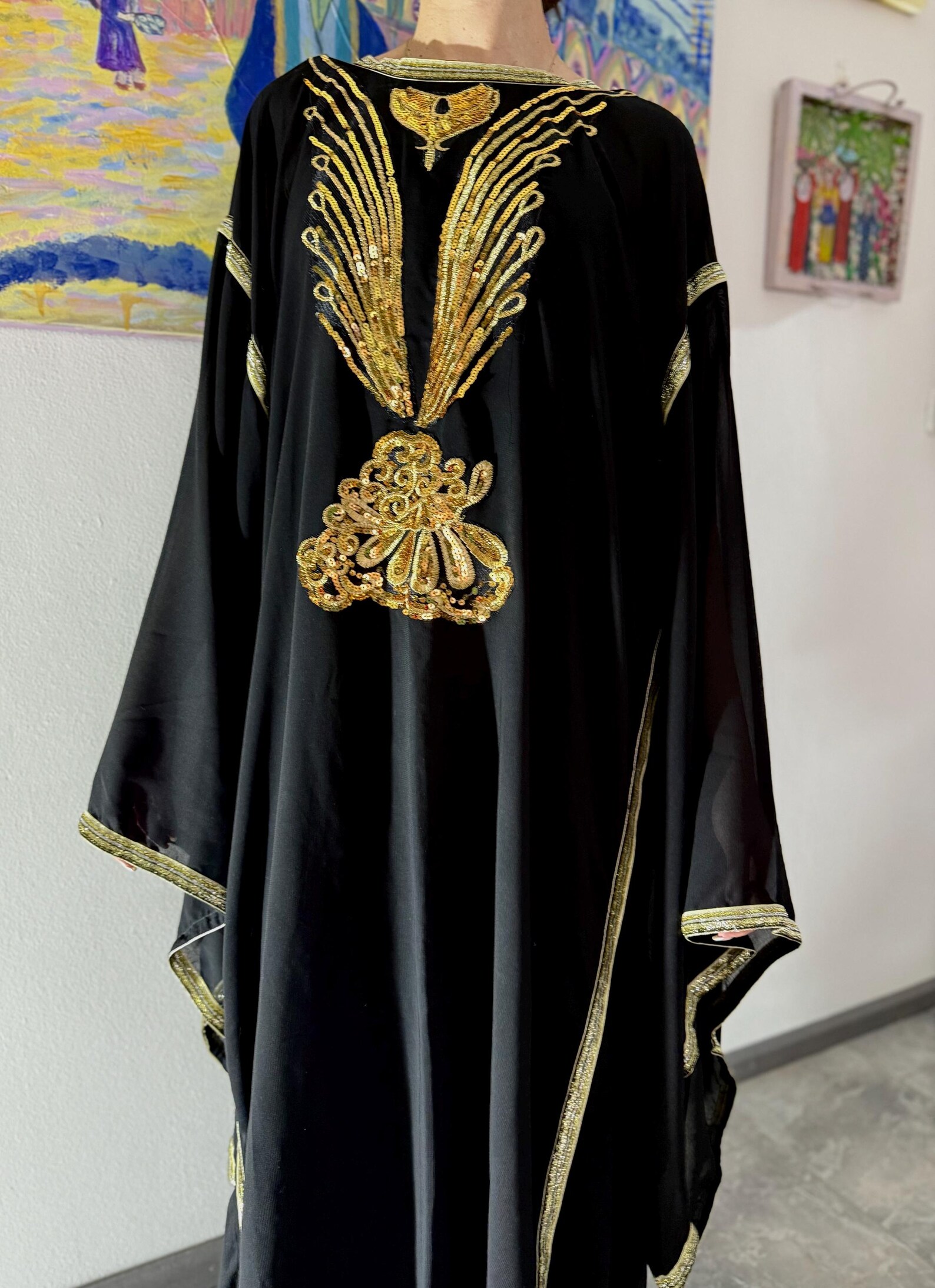 Glitter Modest Kaftan Bisht Sequin Chiffon Hashmi Robe Maxi Uae-dubai ...