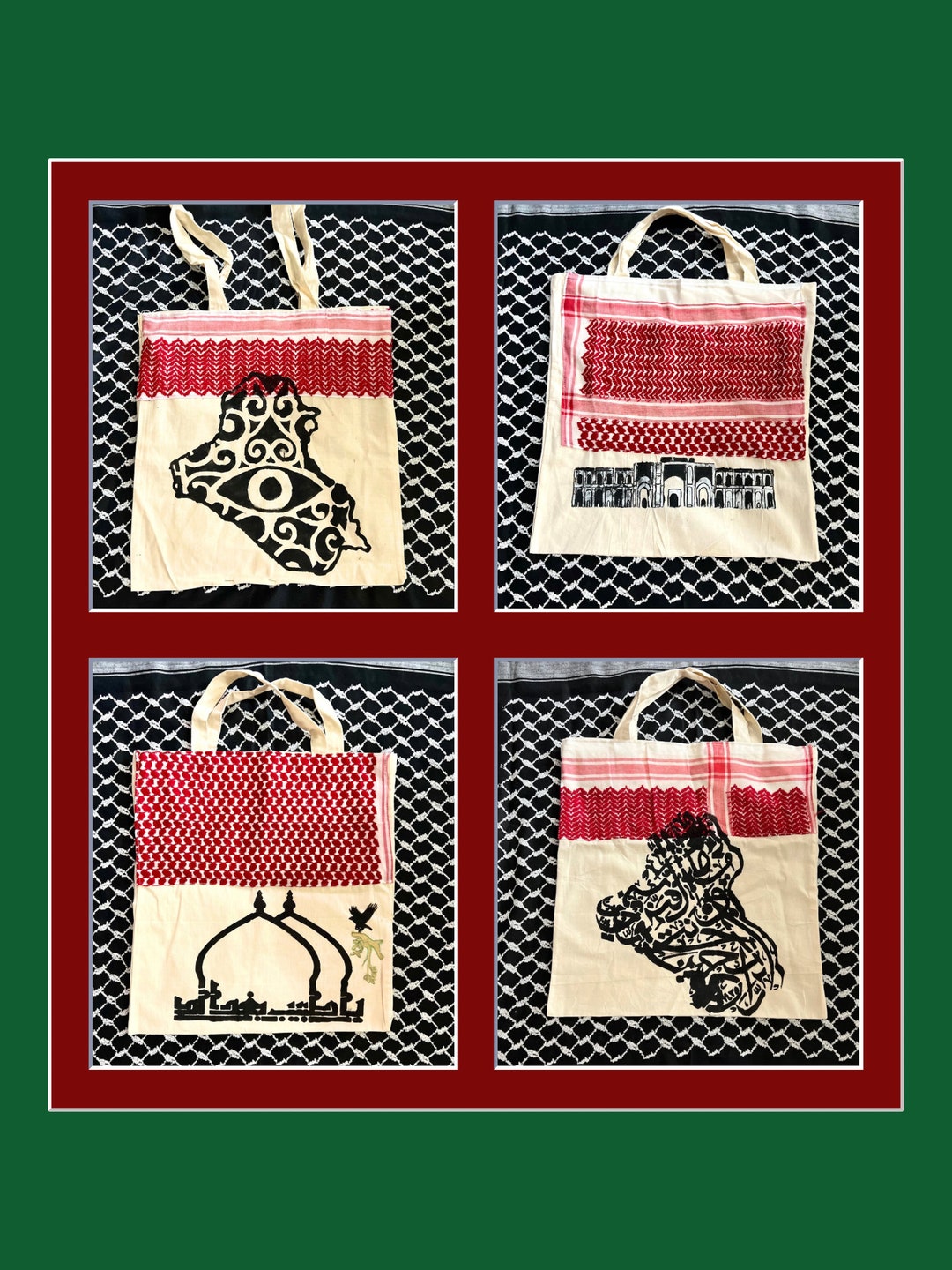 Iraq Map Flag, Keffiyeh-shemagh Patchwork, Arabic Calligraphy Art ...