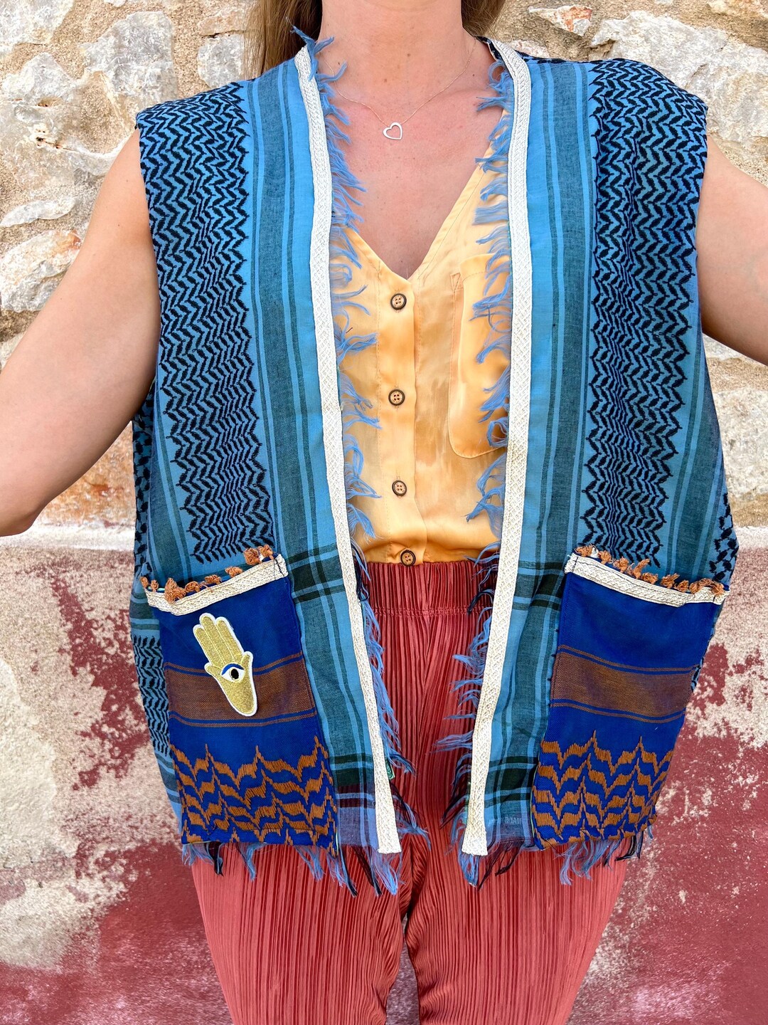 Hamza Embroidery Arabic Shemagh-keffiyeh Jacket Kimono Poncho Tunic ...