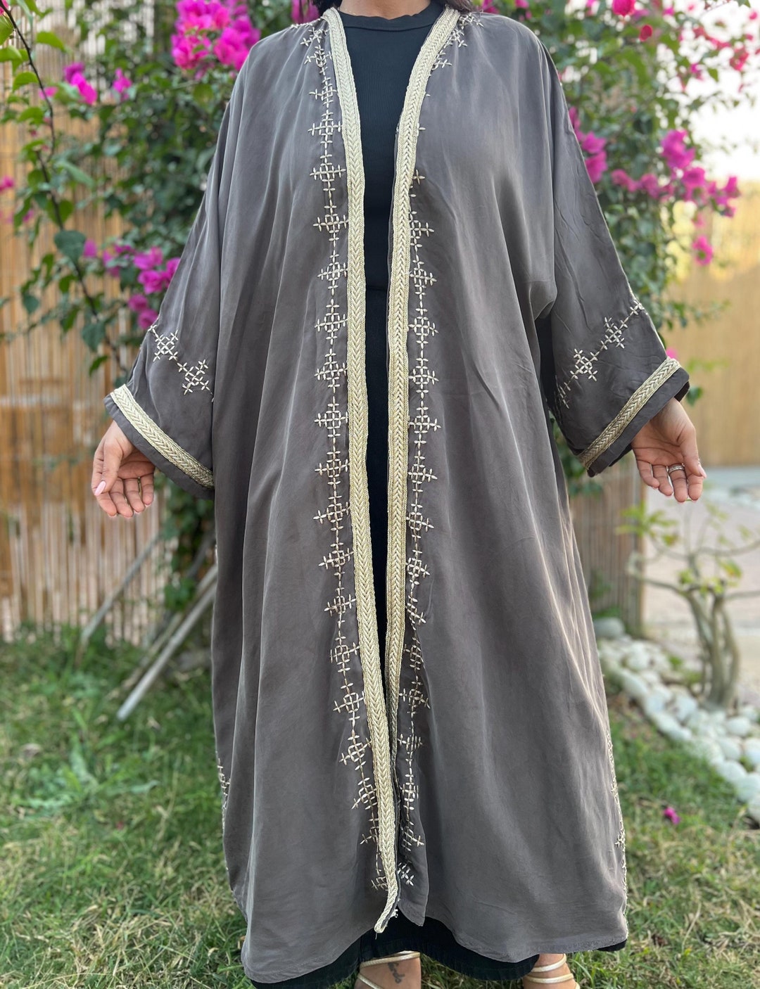 Unisex Oriental Boho Arabic Dubai Abaya Jacket Kaftan Robe Kimono Cloak ...
