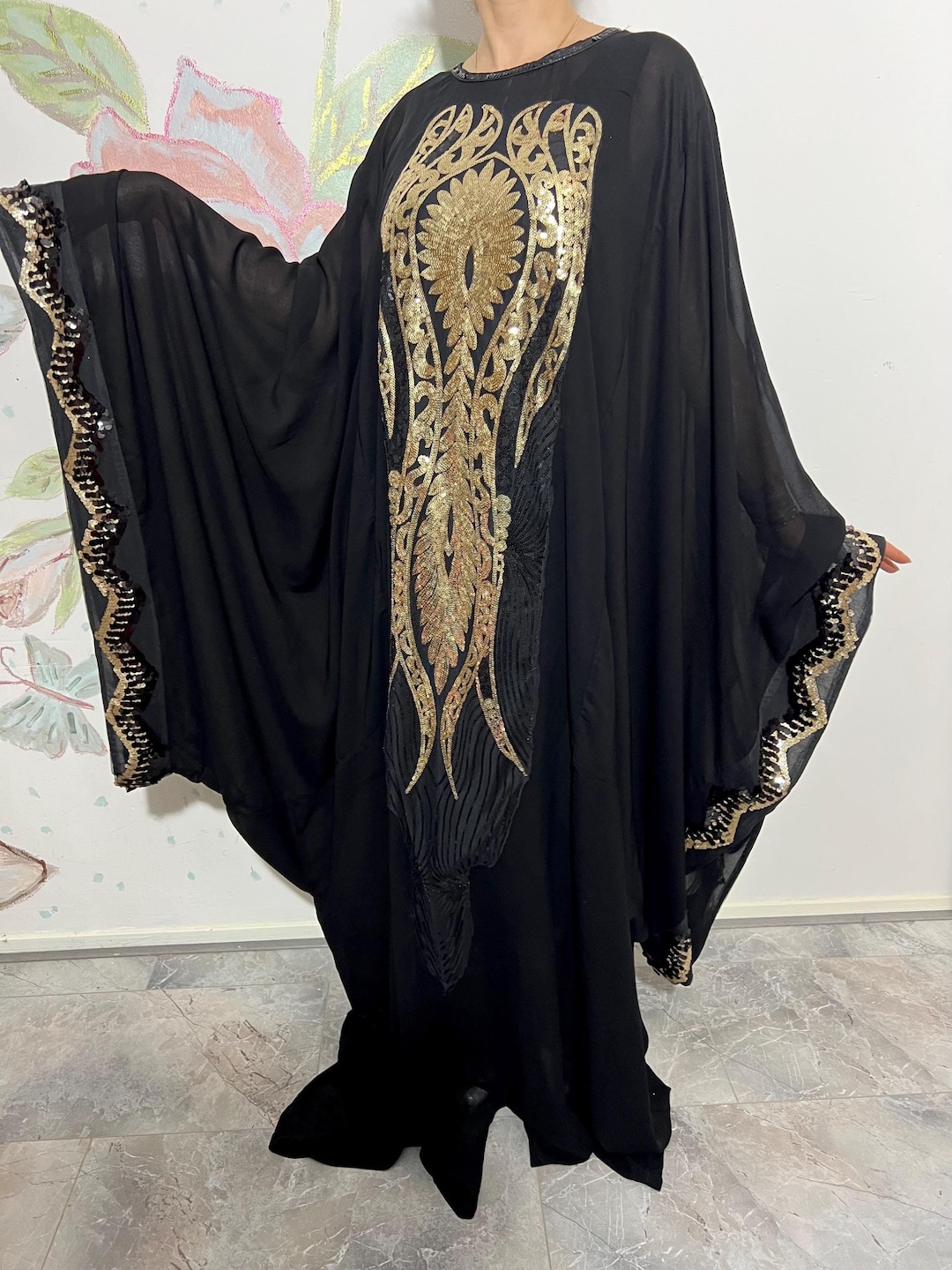 Dubai UAE iraq Sequin Chiffon Hashmi Modest Evening Kaftan Weddingguest ...