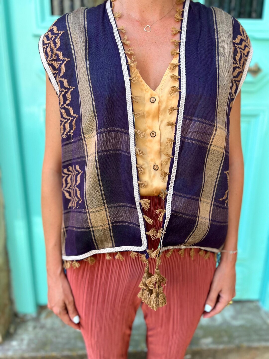 Patchwork Arabic Shemagh-keffiyeh Jacket Kimono Poncho Tunic Robe Gilet ...