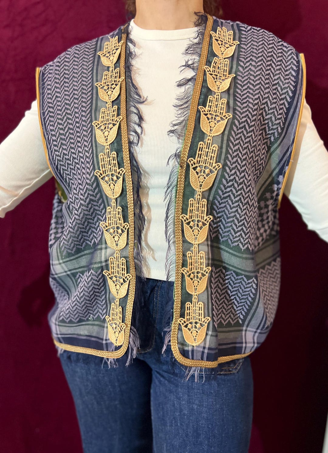 Hamza Embroidery Arabic Shemagh-keffiyeh Jacket Kimono Poncho Tunic ...