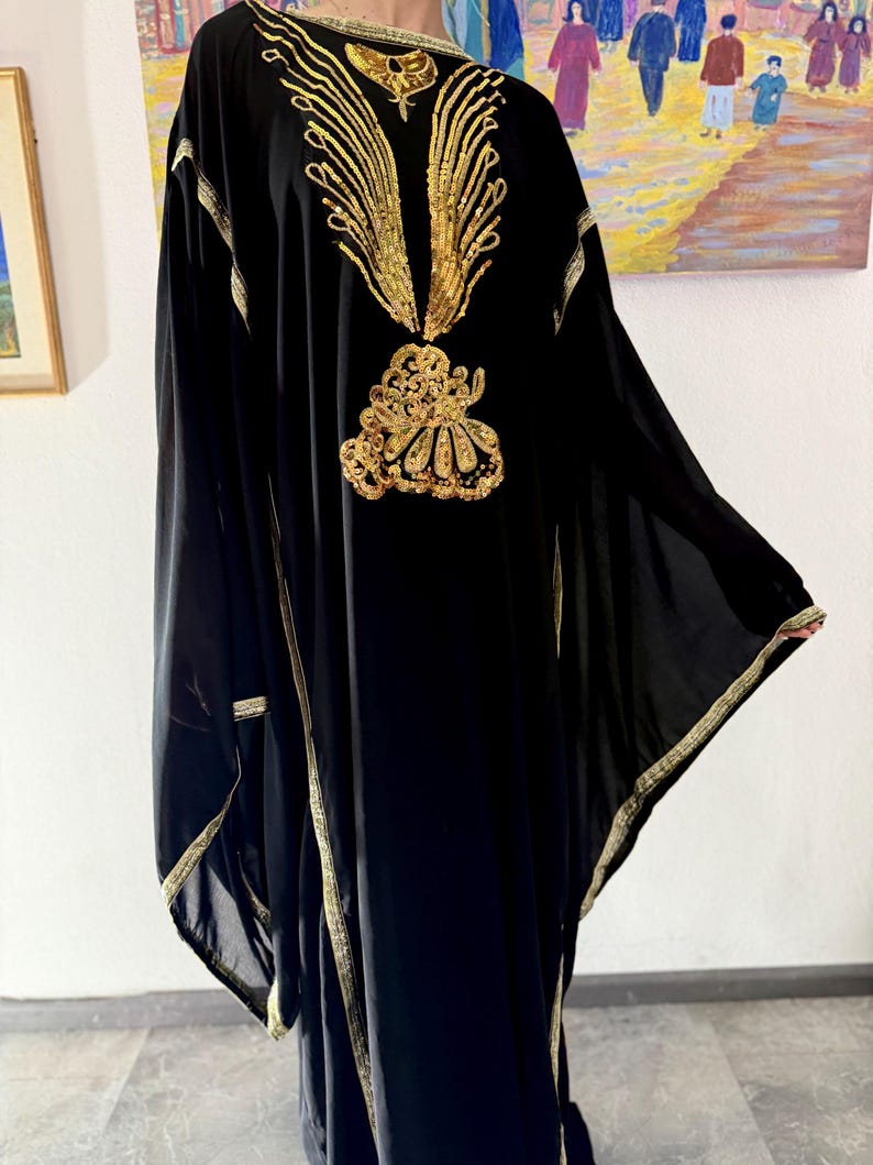 Glitter Modest Kaftan Bisht Sequin Chiffon Hashmi Robe Maxi Uae-dubai ...