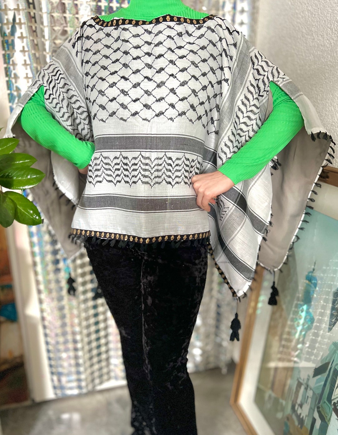 Handmade Arabic-iraqi Palestine Keffiyeh-shemagh Cape/poncho/top/shirt ...