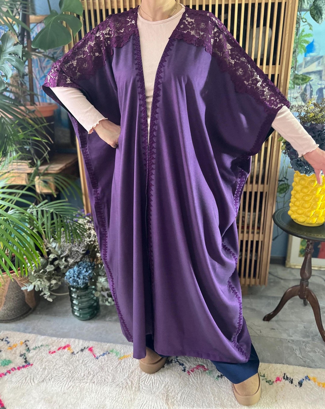 Oriental Boho Arabic Dubai Lining Abaya Jacket Kaftan Robe Kimono Coat ...