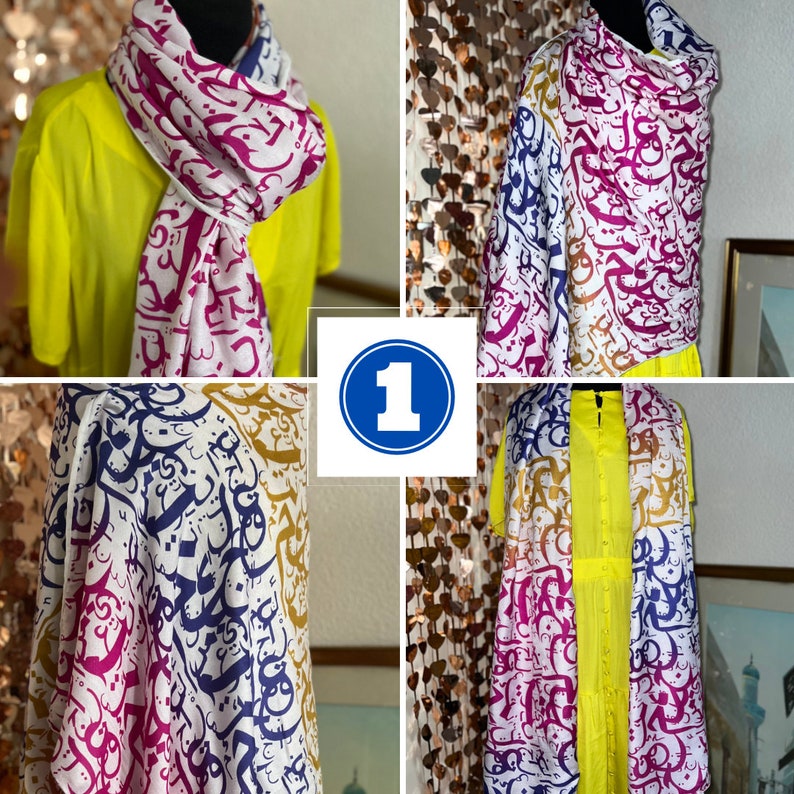 Colorful Arabic Letters Calligraphy, Handmade Scarf/shawl/cloth/wrap ...