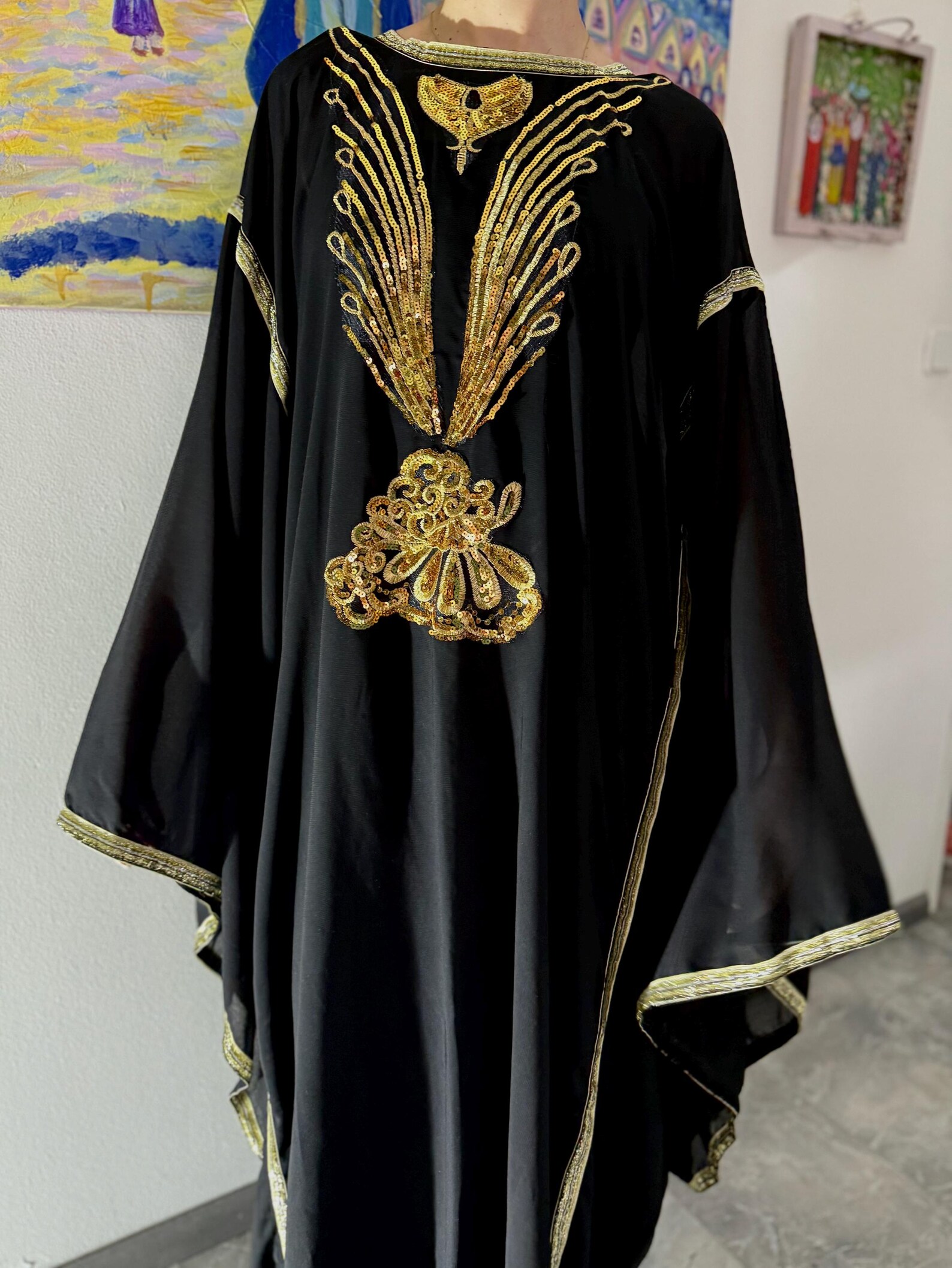 Glitter Modest Kaftan Bisht Sequin Chiffon Hashmi Robe Maxi Uae-dubai ...