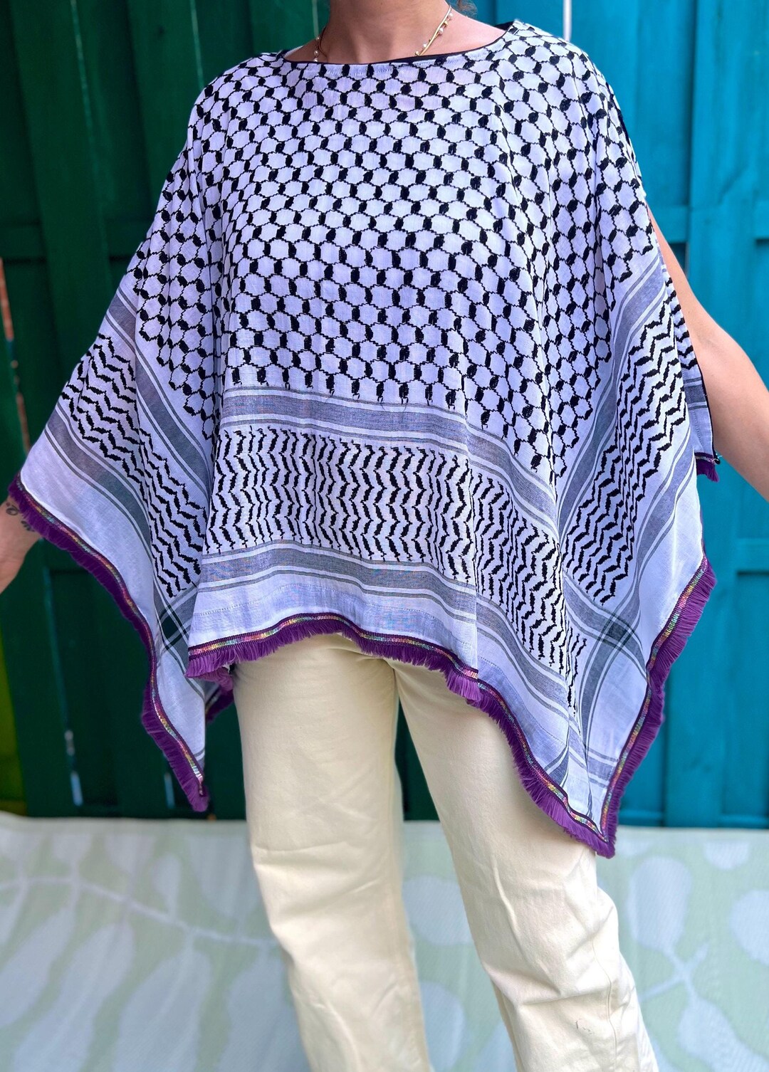 Cape Poncho Top Shirt Blouse Parka Cape Arabic Print Iraqi Pattern ...