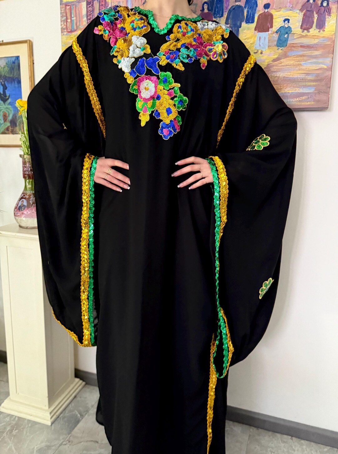 Chiffon Sequins Hashmi Gown | Uae-dubai Iraq Glitter Kaftan | Modest ...
