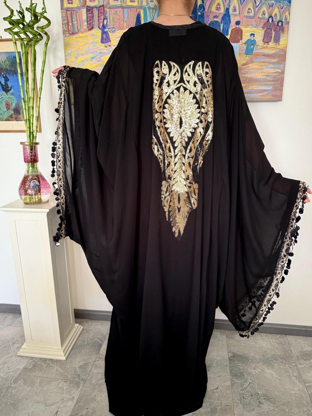 Iraqi Uae-dubai Gown | Modest Glitter Kaftan Bisht Sequin Chiffon ...