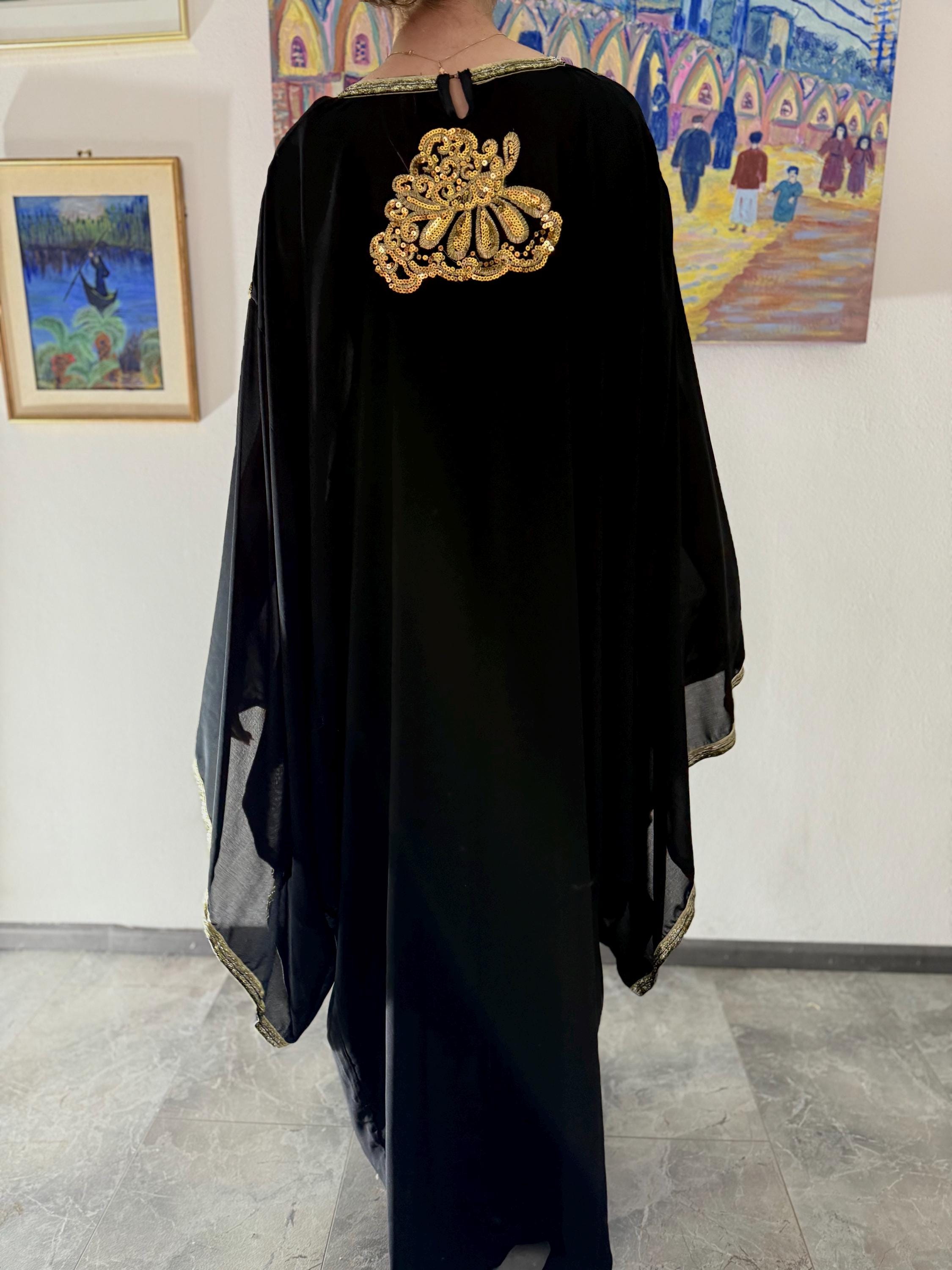Glitter Modest Kaftan Bisht Sequin Chiffon Hashmi Robe Maxi Uae-dubai ...