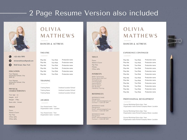 Child Actor Bundle Resume Template Canva Child Acting Resume Format for ...