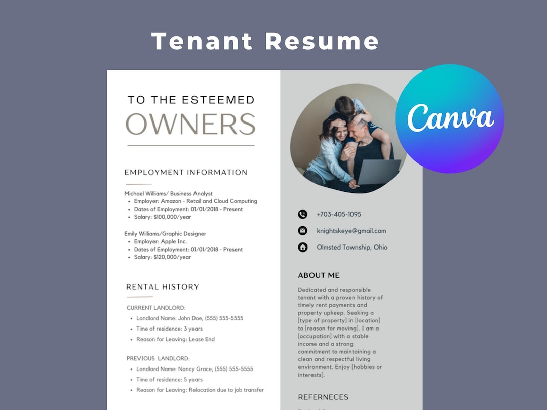 Tenant Resume Template Rental Application CV Creative Rental Cover ...