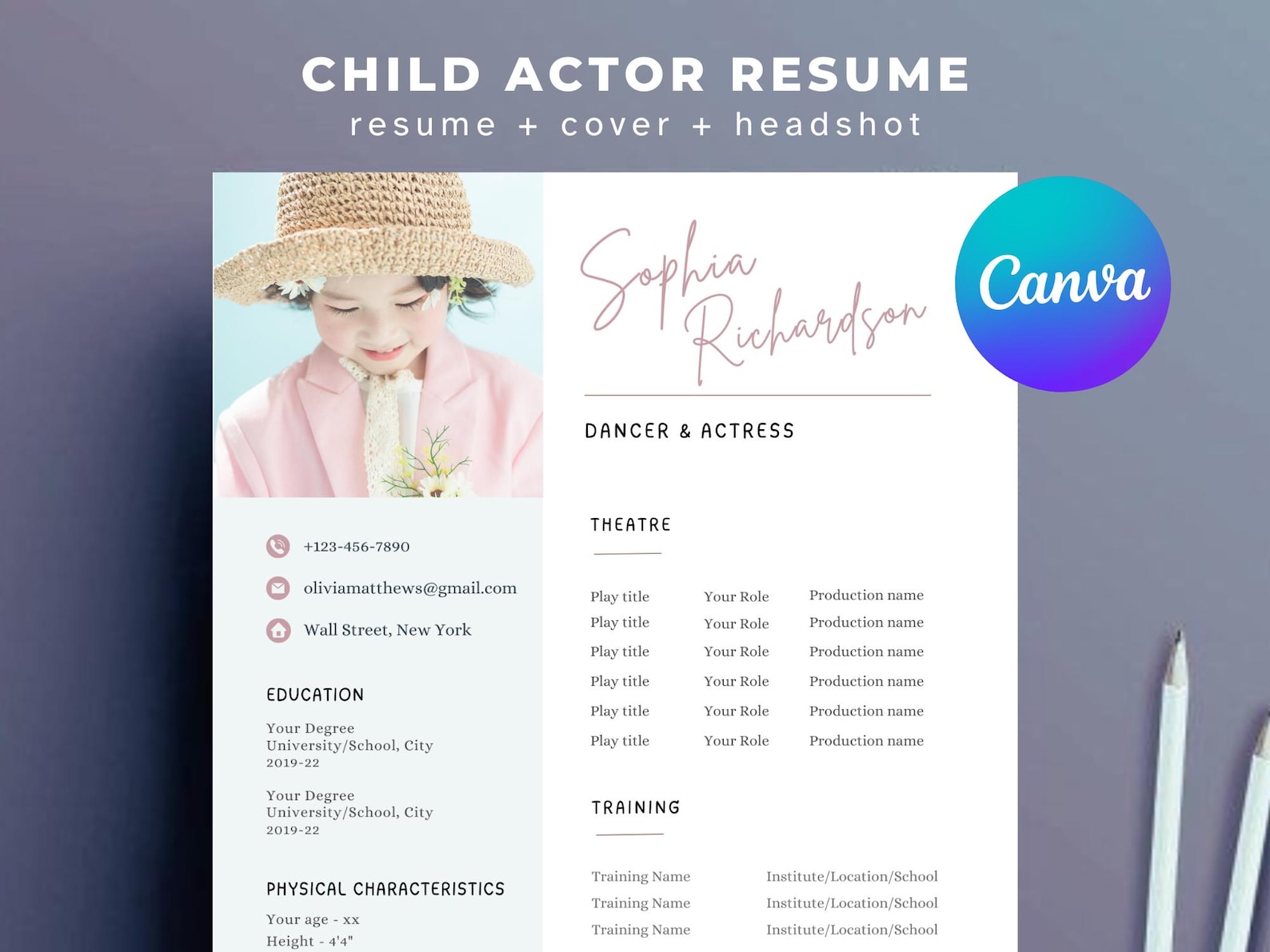 Child Actor Resume Template Canva Child Acting Resume Format for ...