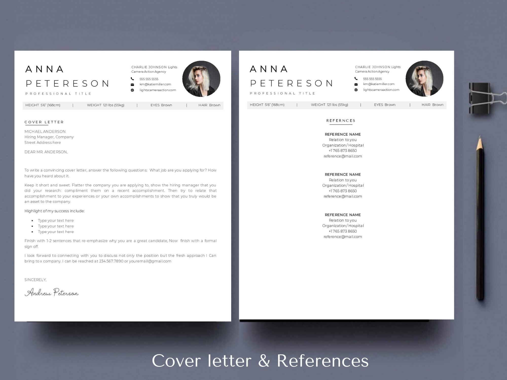 Theatre Resume Template With Headshot & Cover Letter 8x10 Size Actor ...