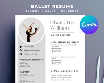 Ballet Resume Template Canva Ballerina Audition Theatre Resume Template ...