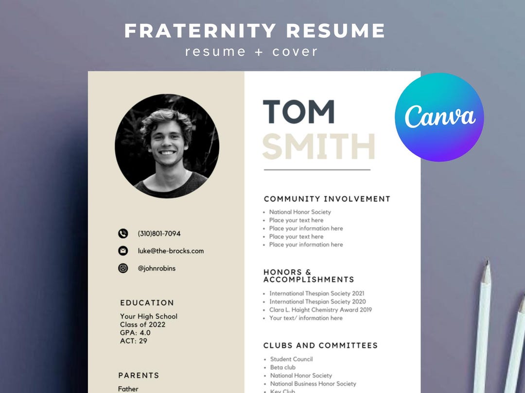 Fraternity Resume Template Canva Fraternity Rush Resume 2024 Fraternity ...