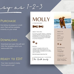 Dog Resume Rental Application, Renting Pet Bio, Dog Rescue, Dog Resume ...