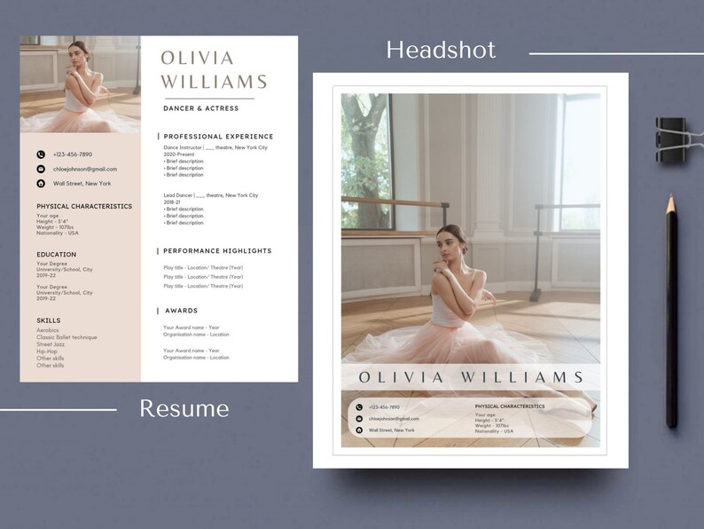 Ballet Resume Template Canva Ballerina Audition Theatre Resume Template ...