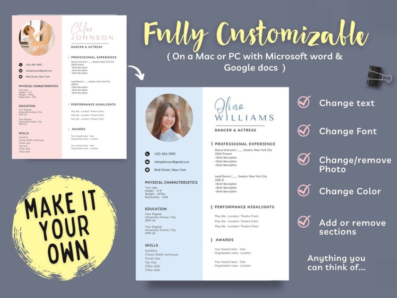 Ballet Resume Template Canva Ballerina Audition Theatre Resume Template ...