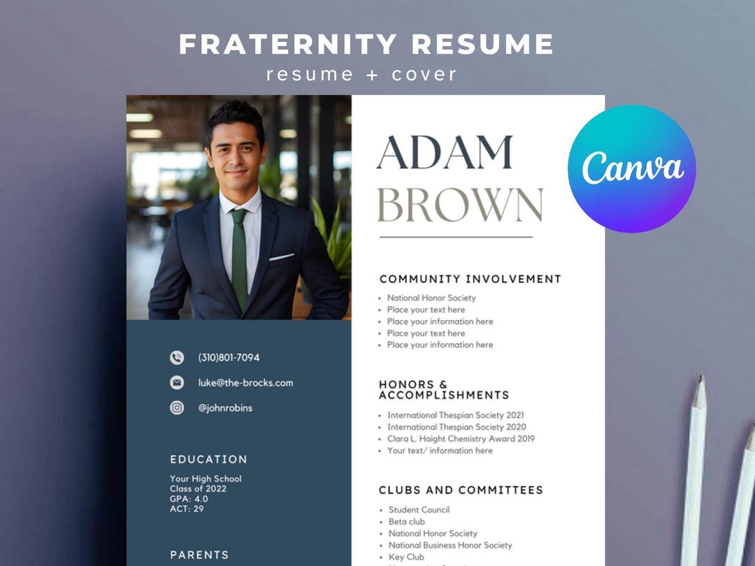 Fraternity Resume Template Canva Fraternity Rush Resume Fraternity ...