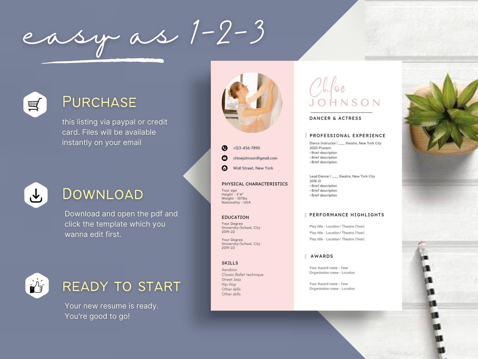 Ballet Resume Template Canva Ballerina Audition Theatre Resume Template ...