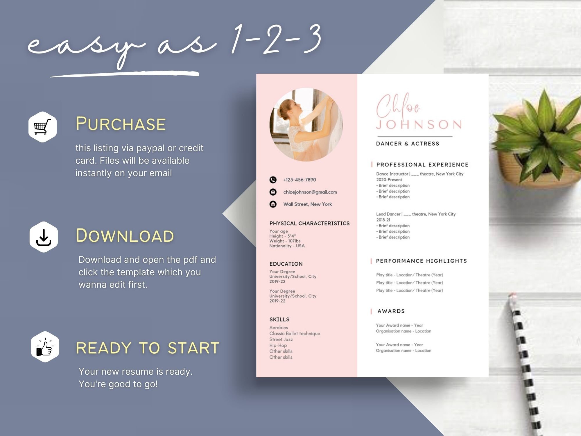 Ballet Resume Template Canva Ballerina Audition Theatre Resume Template ...