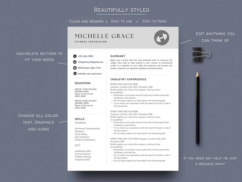 Fitness Instructor Resume Template Canva 2024 Fitness Trainer CV ...