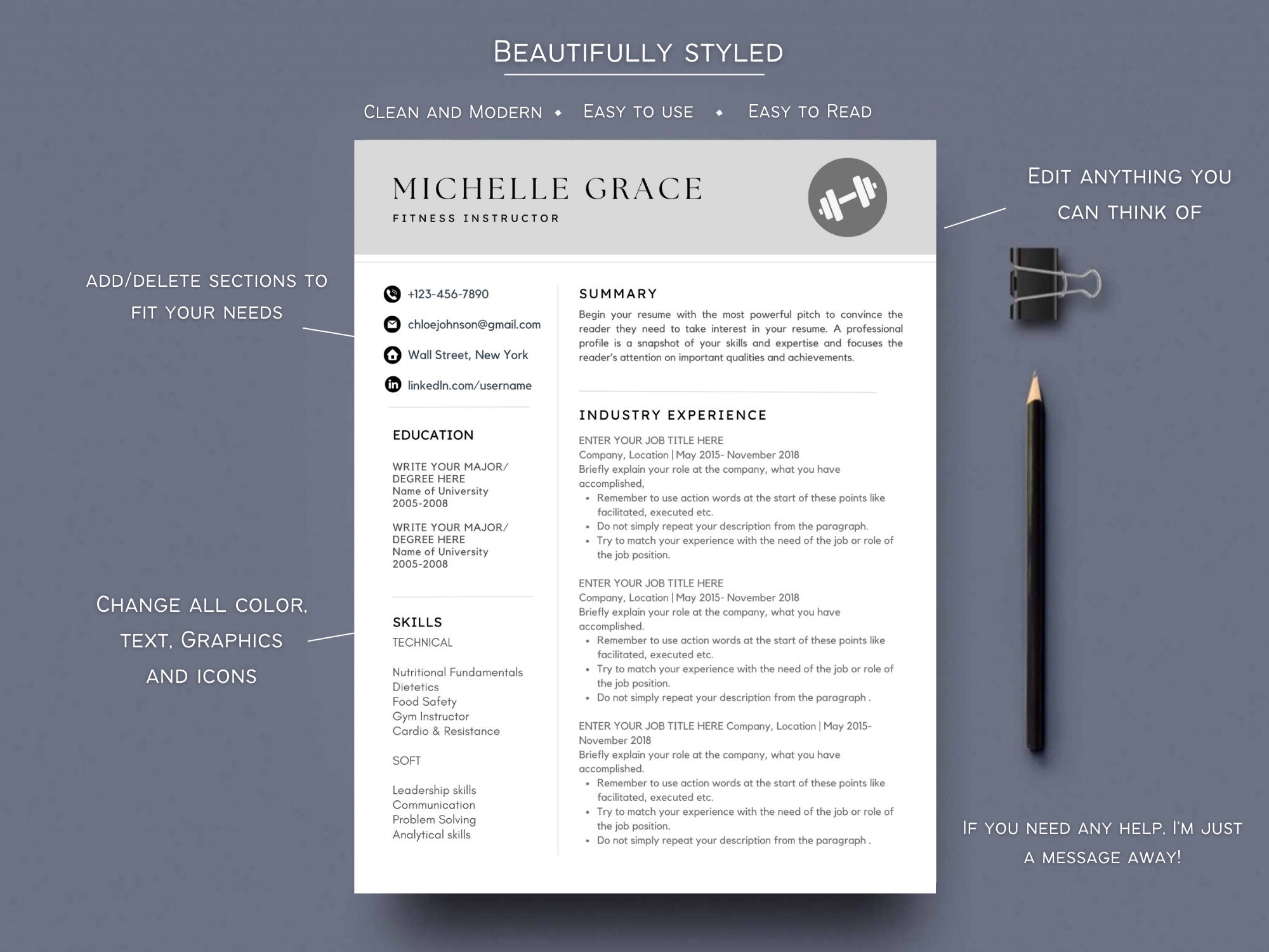 Fitness Instructor Resume Template Canva 2024 Fitness Trainer CV ...