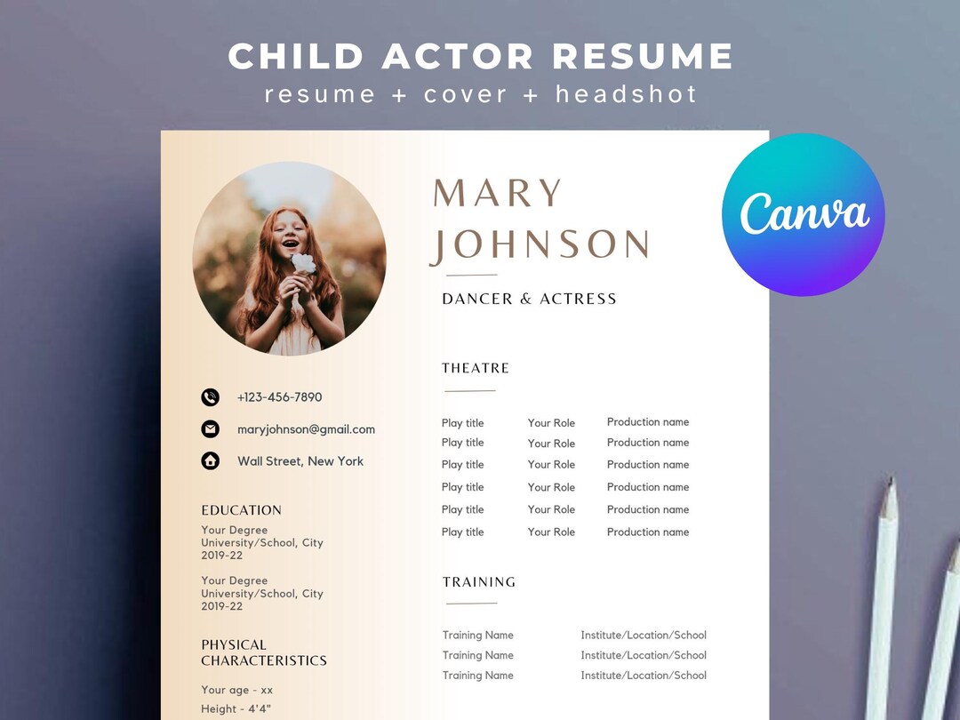 Child Actor Resume Template Canva Child Acting Resume Format for ...