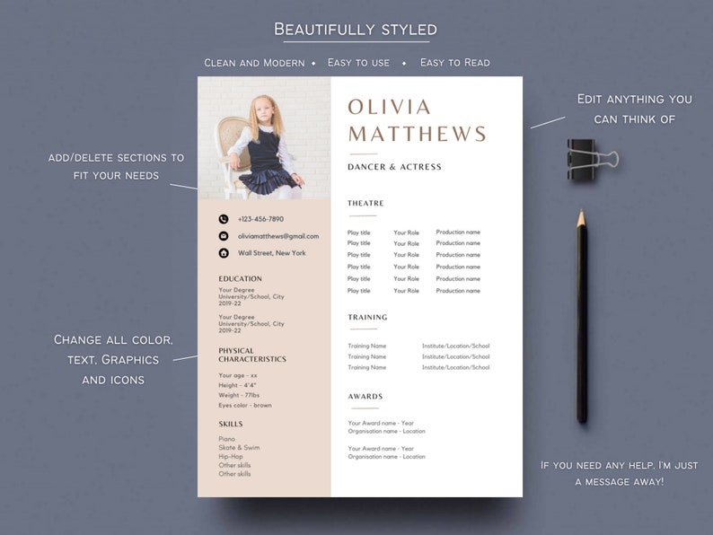 Child Actor Resume Template Canva Child Acting Resume Format for ...