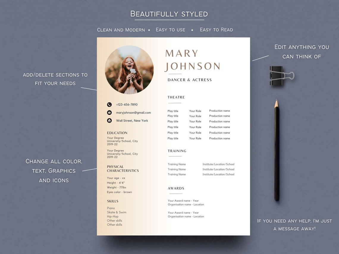 Child Actor Resume Template Canva Child Acting Resume Format for ...