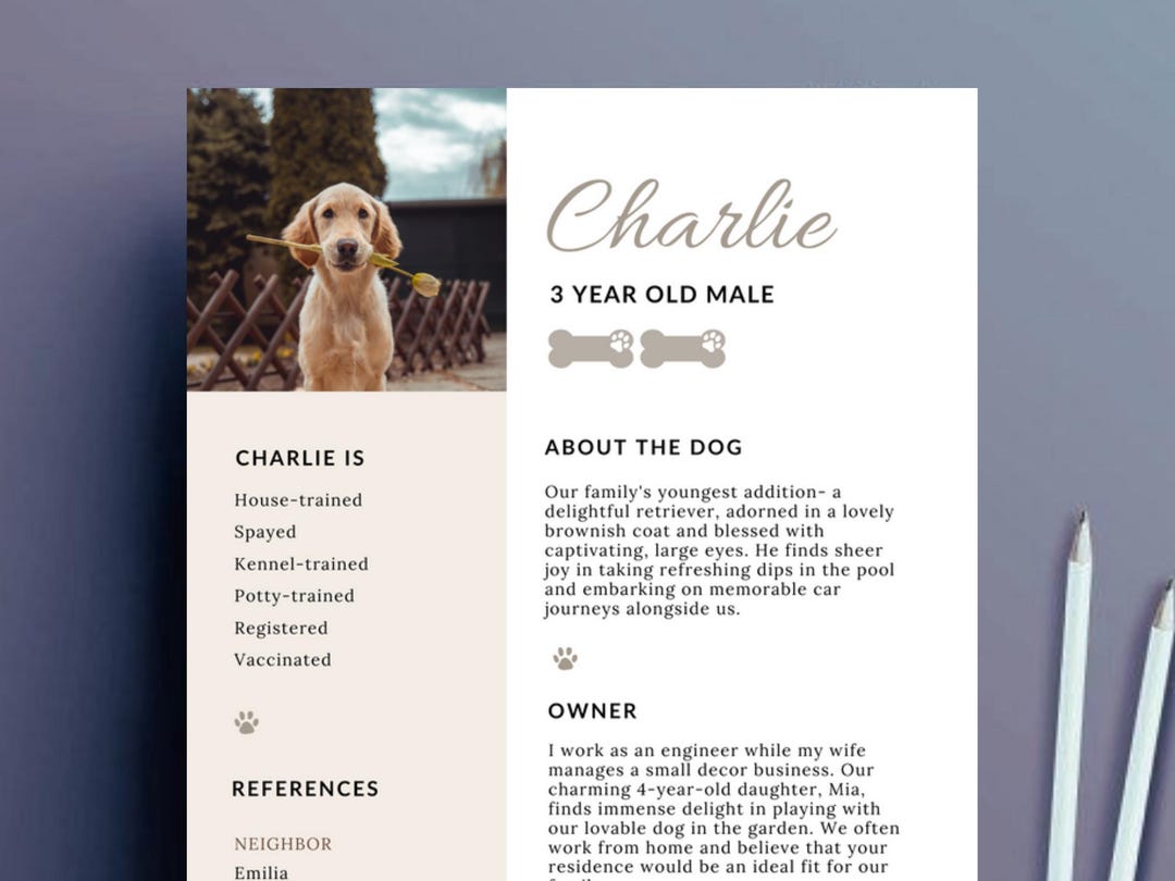Pet Resume Rental Application Template CANVA Pet Application Form for ...