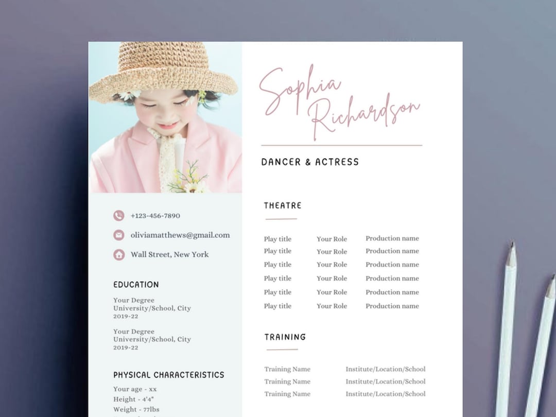 Child Actor Resume Template CANVA Child Acting Resume for Auditions ...