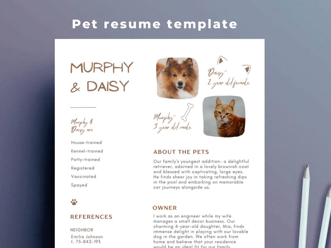 Dog Resume Rental Application, Renting Pet Bio, Dog Rescue, Dog Resume ...