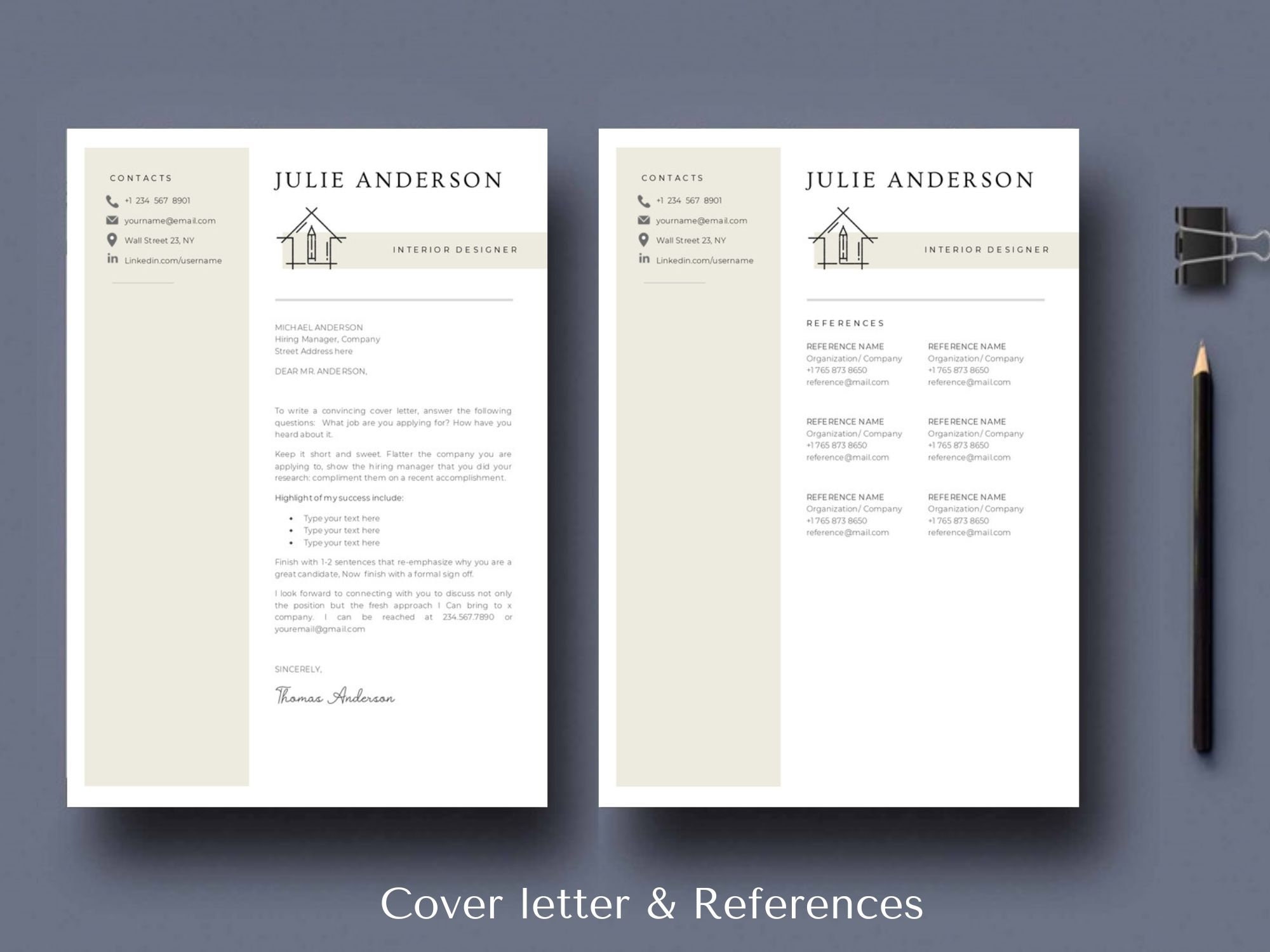 Interior Designer Resume Template Word Google Docs - Etsy