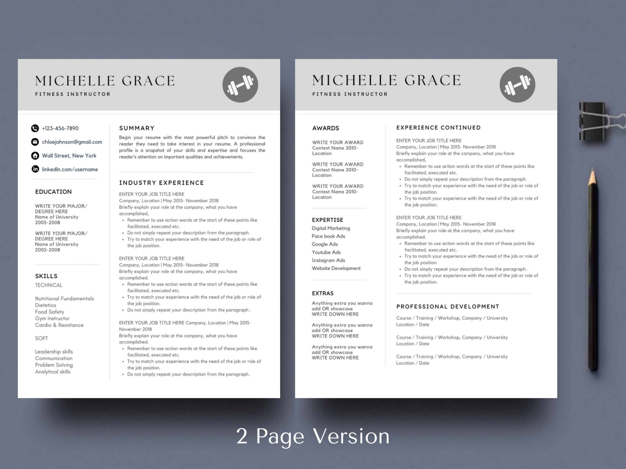 Fitness Instructor Resume Template Canva 2024 Fitness Trainer CV ...