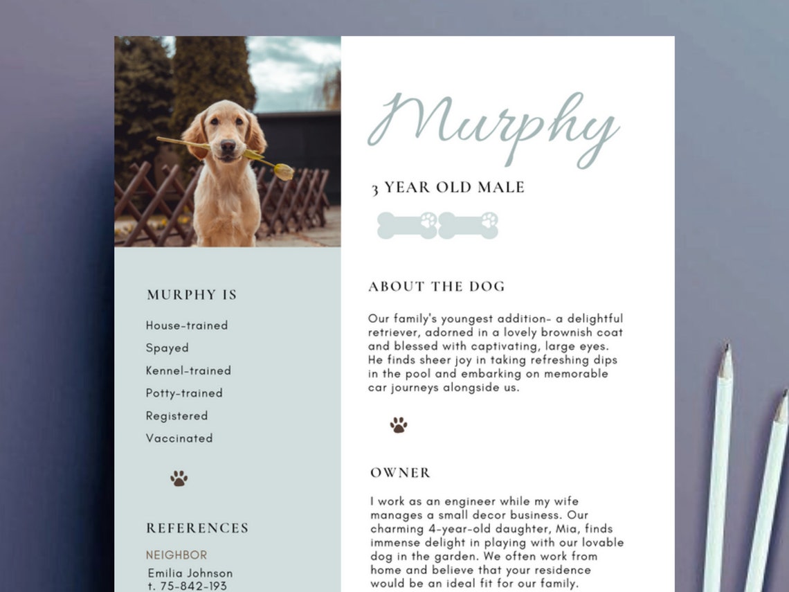 Pet Resume Rental Application Template | CANVA | Pet Application Form ...