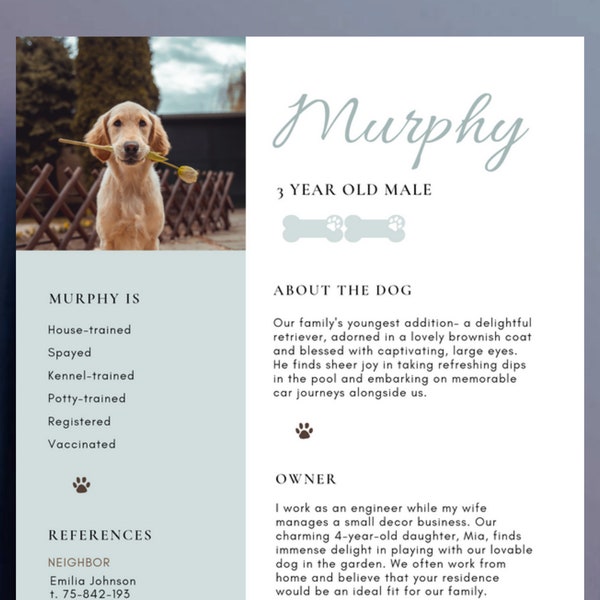 Dog Profile Template - Etsy