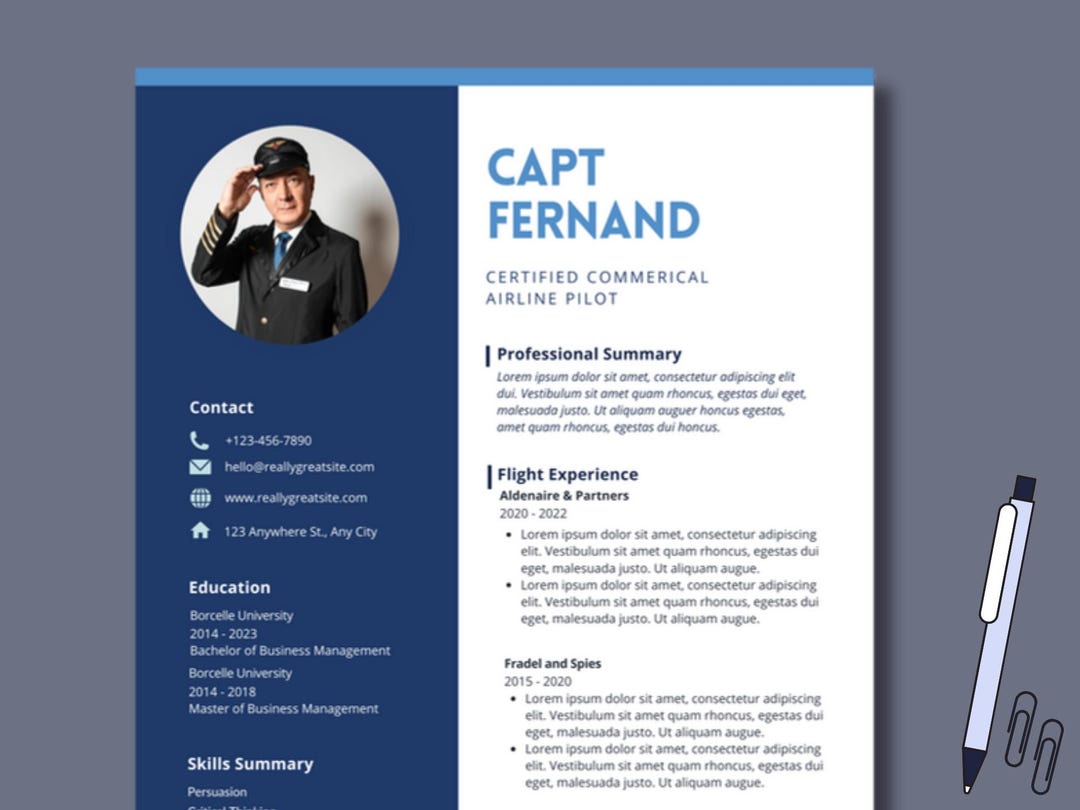 Airline Pilot Resume Template Word Professional Commercial Pilot Cv ...