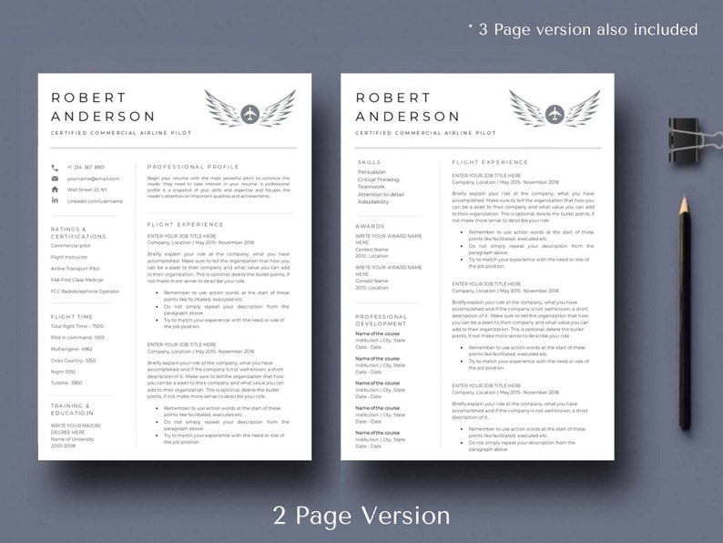 Pilot Resume Template for Aviation, Flight Attendant Crew Pilot ...