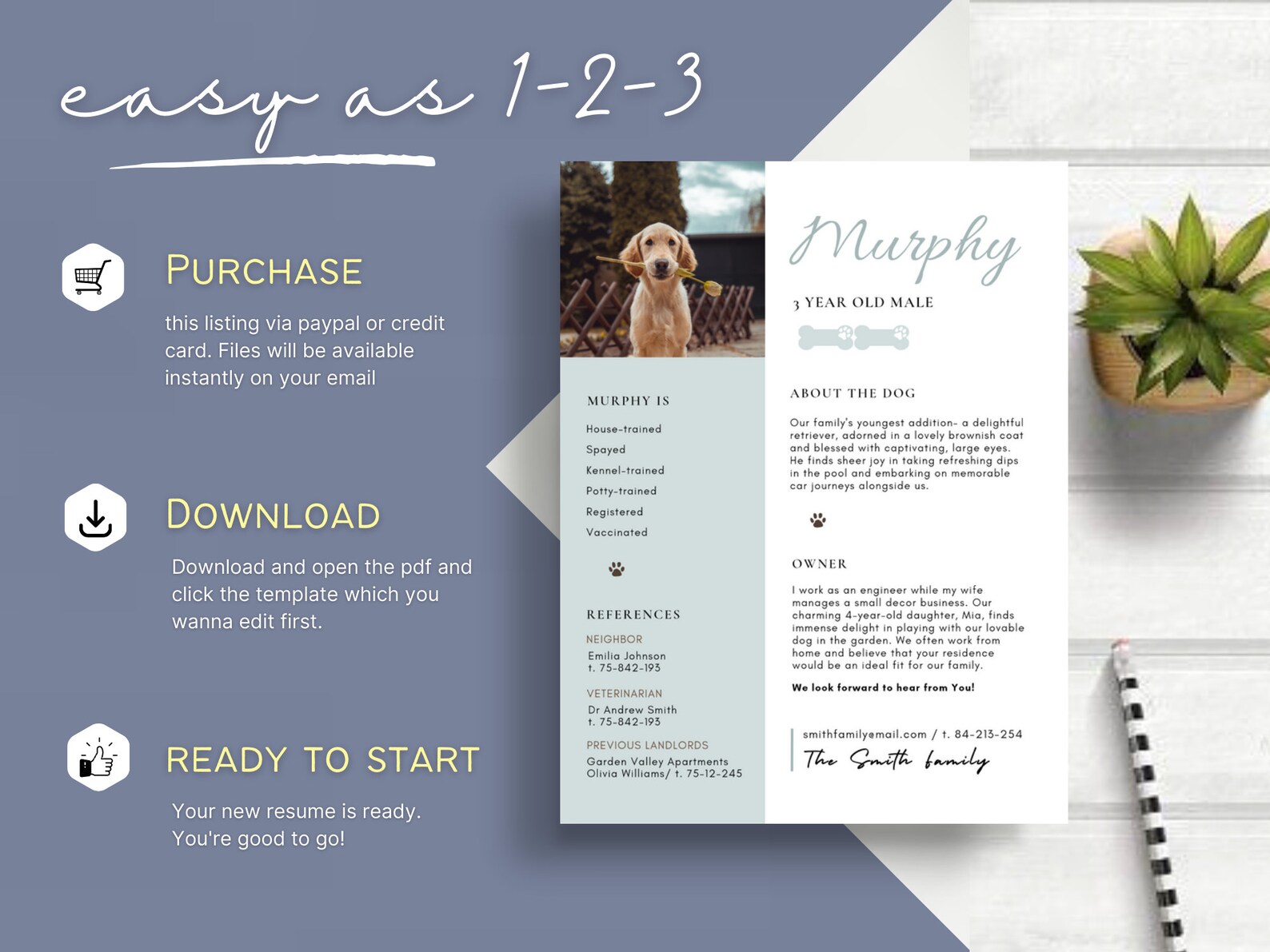 Pet Resume Rental Application Template | CANVA | Pet Application Form ...