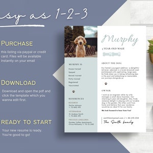 Pet Resume Rental Application Template | CANVA | Pet Application Form ...